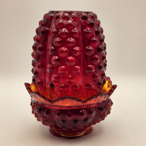 Fenton | Accents | Fenton Amberina Ruby Red Cadmium Hobnail Fairy Lamp ...